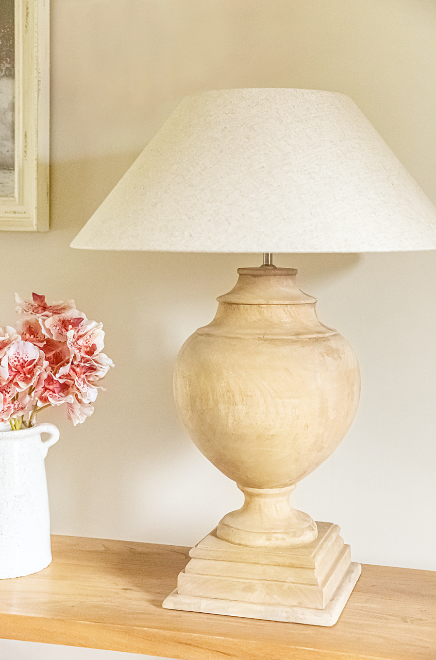 Large Rustic Wooden Table Lamp - Natural - Cotswold Grey